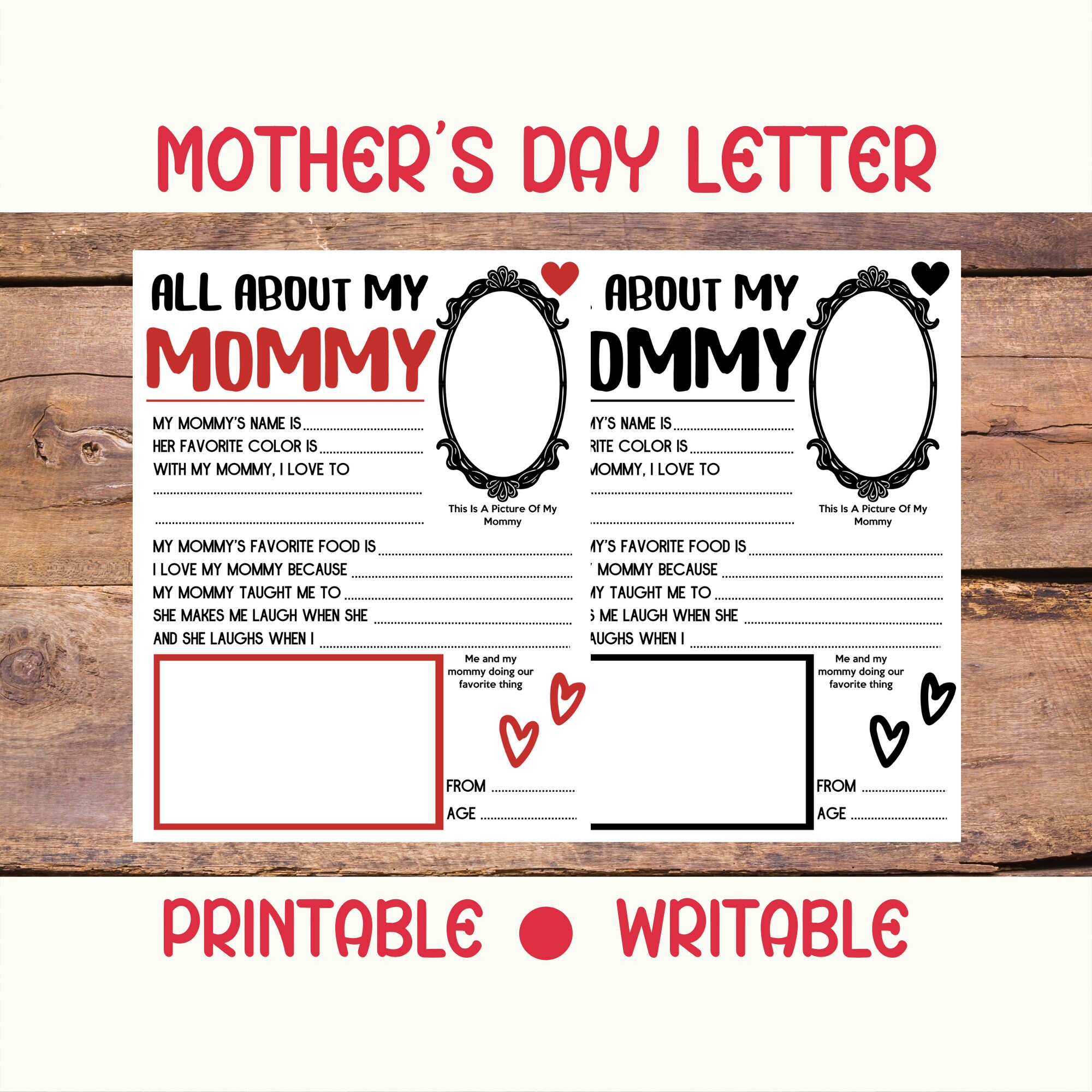Printable All About My Mom Mommy Mum Stepmom Stepmum Mamma Mummy Letter ...
