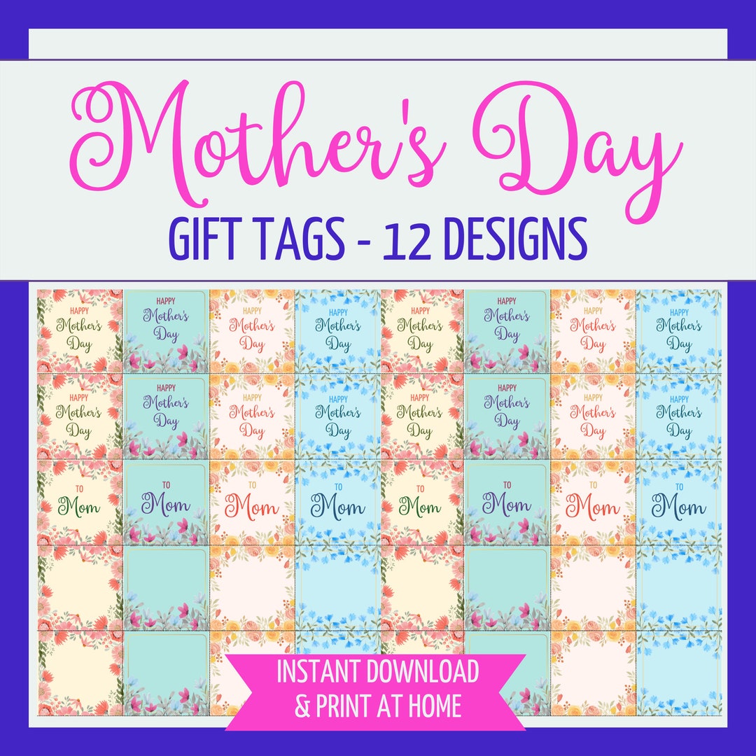 Printable Mother's Day Gift Tags for Mom Mum Colorful Cute Cookie ...