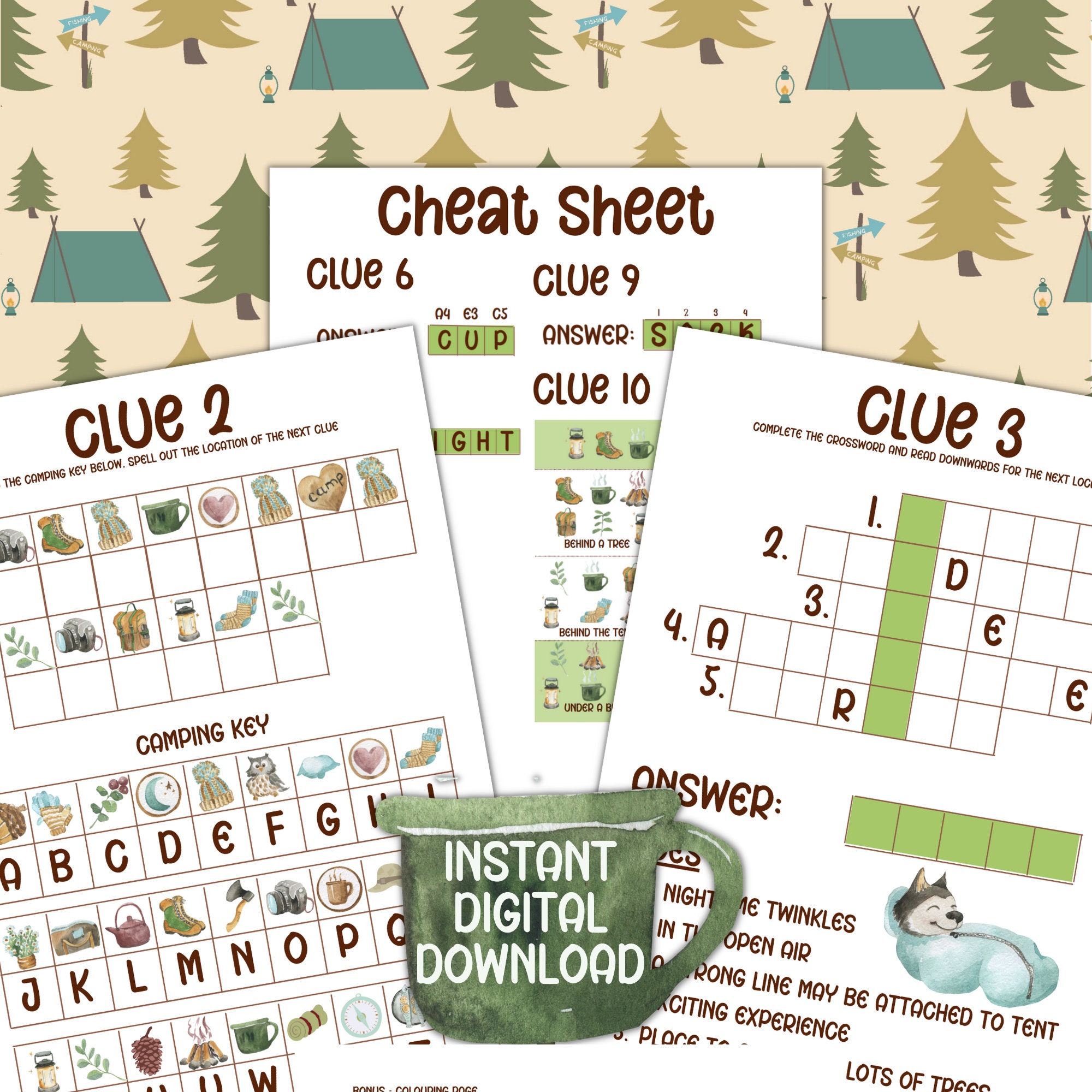 Outdoor Camping Treasure Hunt for Kids Printable Puzzle Fun Campsite RV ...