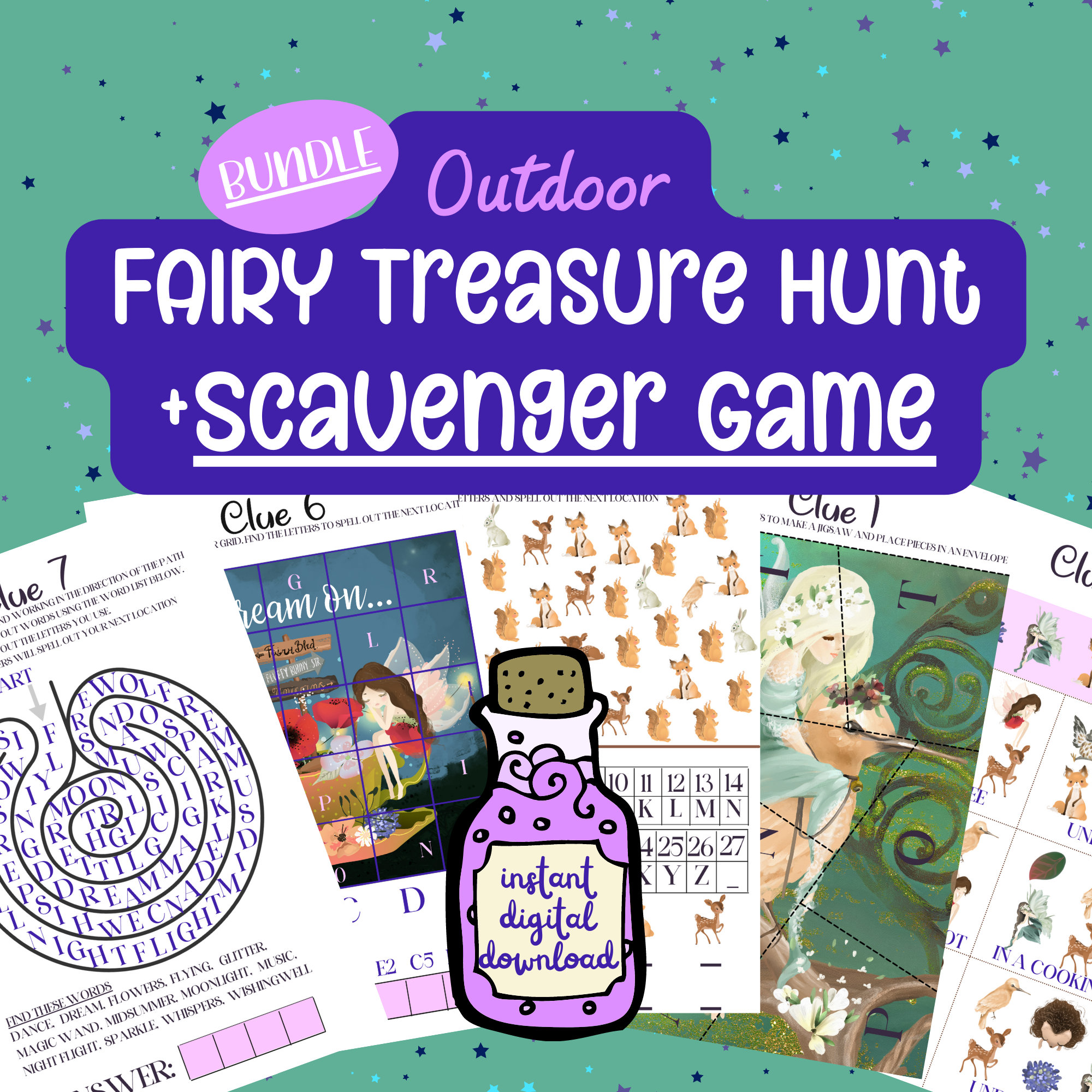 Outdoor Fairy Treasure Hunt for Kids Printable Puzzle Activity Clues ...
