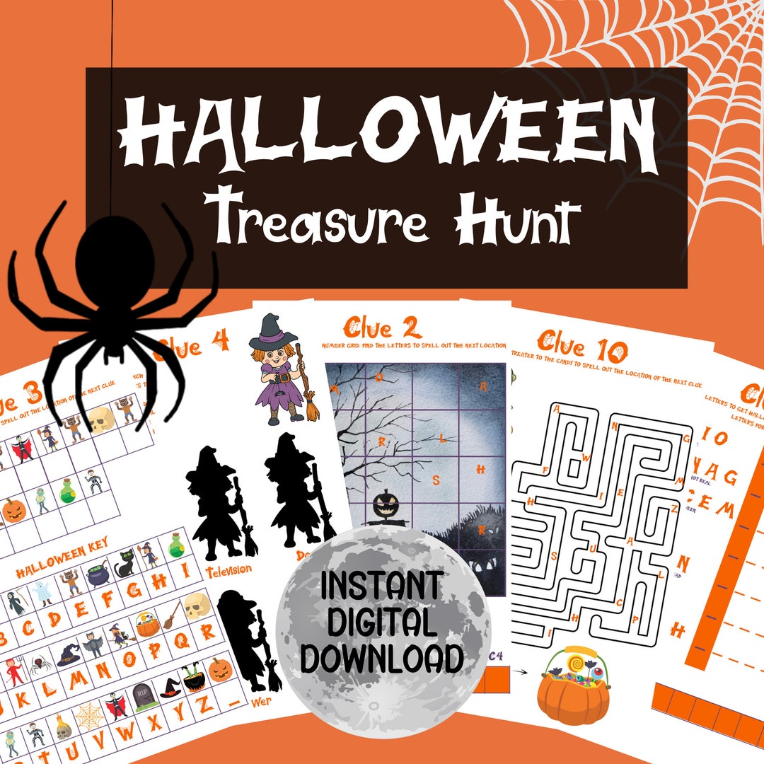 Indoor Halloween Treasure Hunt for Kids Printable Puzzle Activity Clues ...