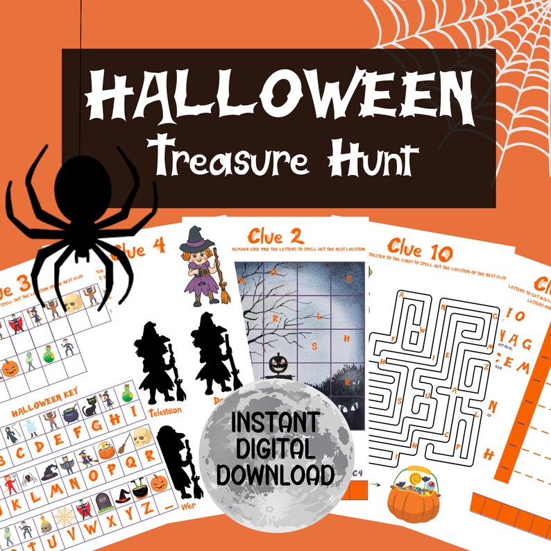 Indoor Halloween Treasure Hunt for Kids Printable Puzzle Activity Clues ...