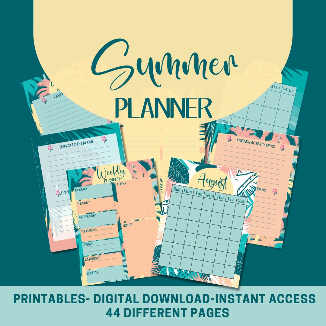 Printable Summer Planner Binder Colorful Summer Break Vacation Holidays ...