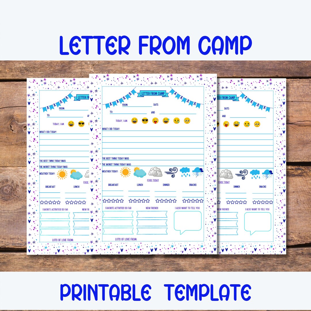 Printable Colorful Blue Summer Camp Writable Letter Postcard for Kids ...