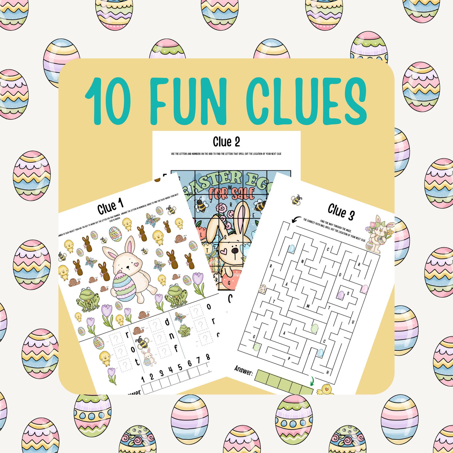 Printable Indoor Easter Egg Hunt Treasure Hunt Clues Easter Bunny Trail ...