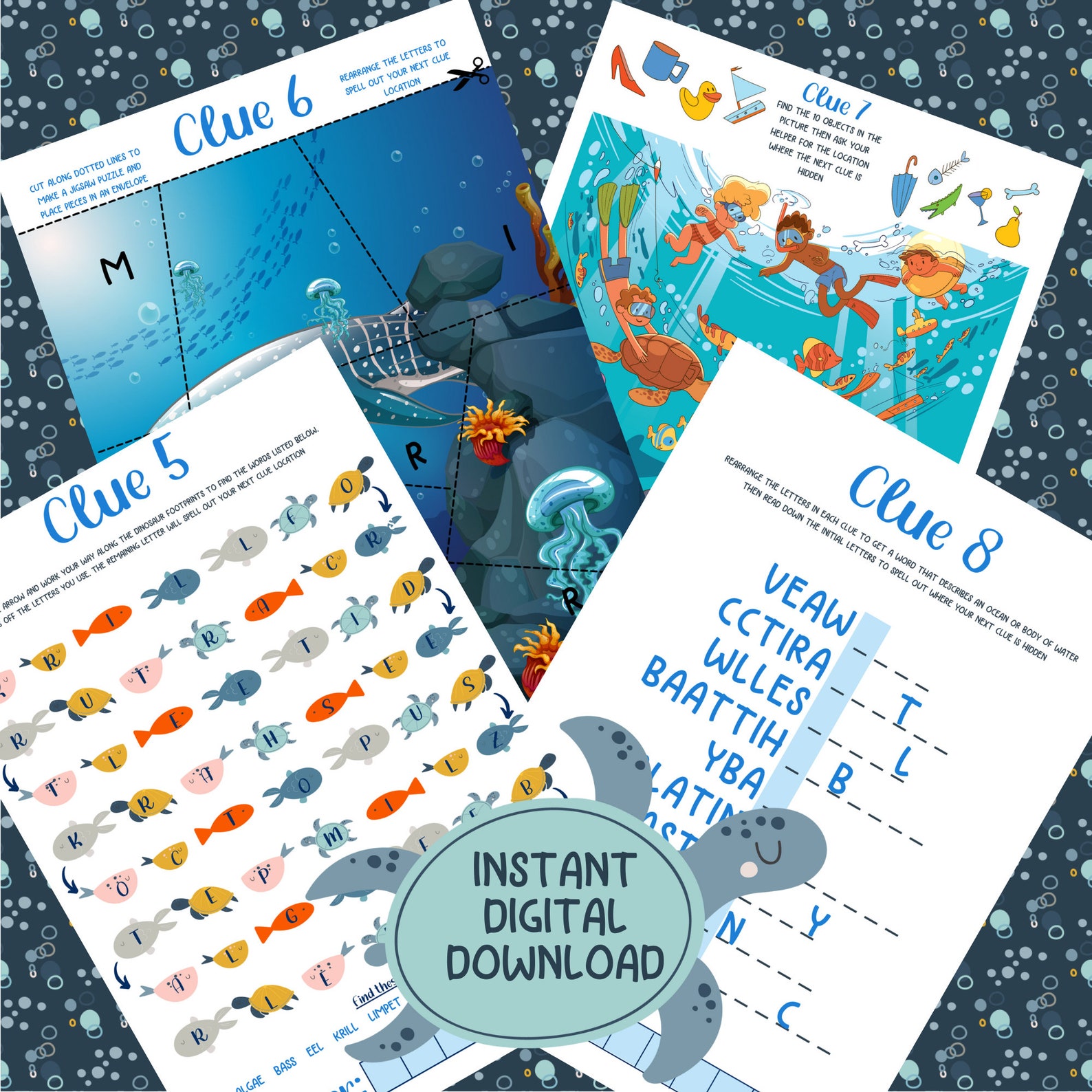 Outdoor Under the Sea Ocean Treasure Hunt Kids Printable Puzzle ...