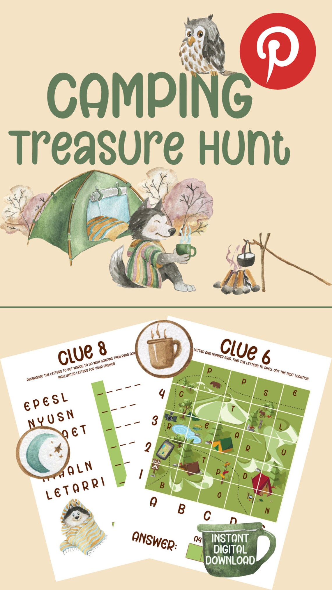 Outdoor Camping Treasure Hunt for Kids Printable Puzzle Fun Campsite RV ...