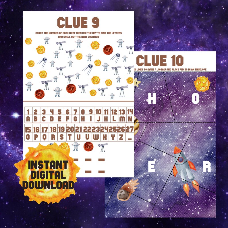 Indoor Space Treasure Hunt for Kids Printable Astronaut Themed Puzzle ...