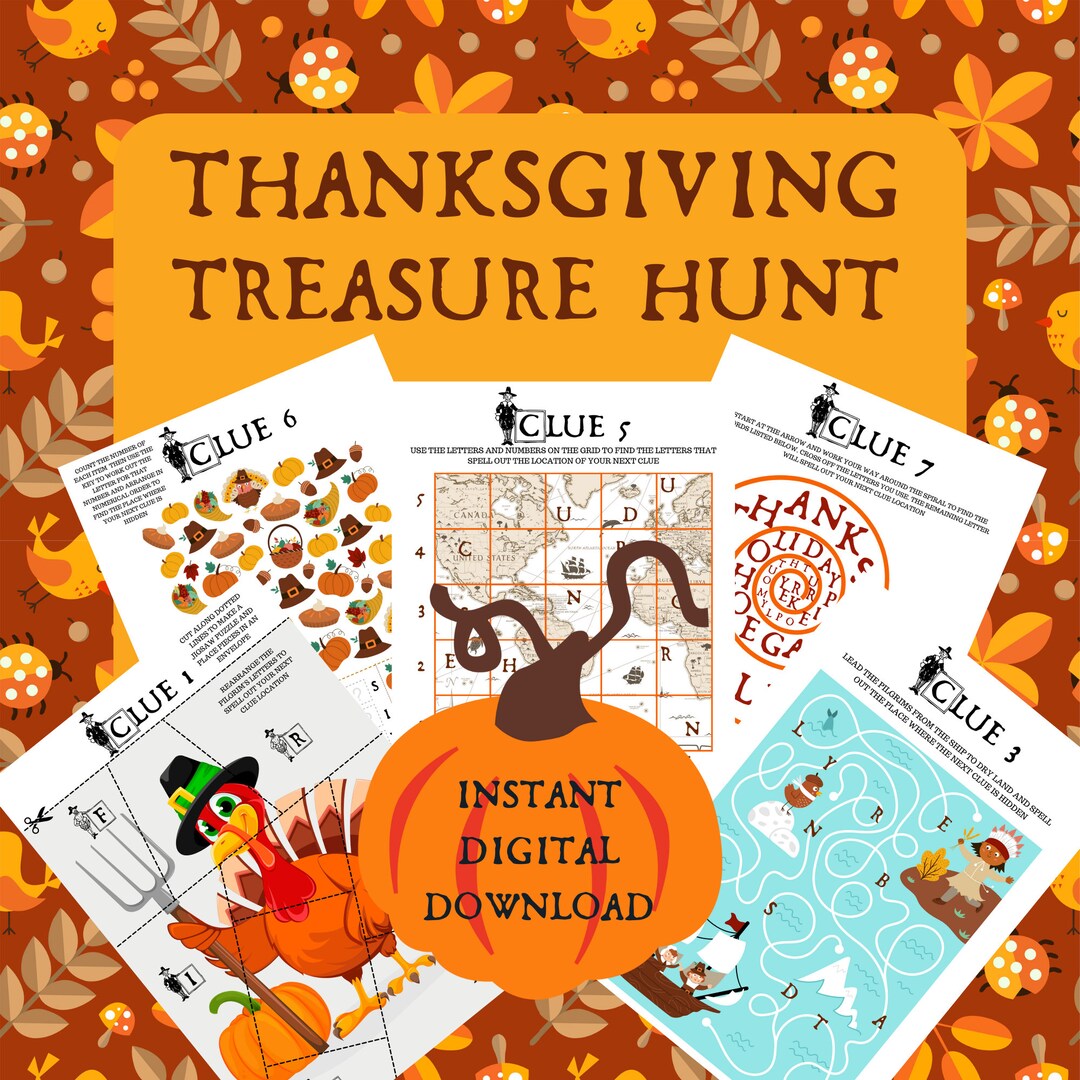 Indoor Thanksgiving Treasure Hunt for Kids Printable Puzzle Activity ...