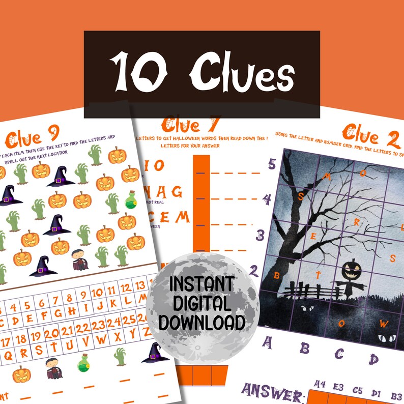Indoor Halloween Treasure Hunt for Kids Printable Puzzle Activity Clues ...