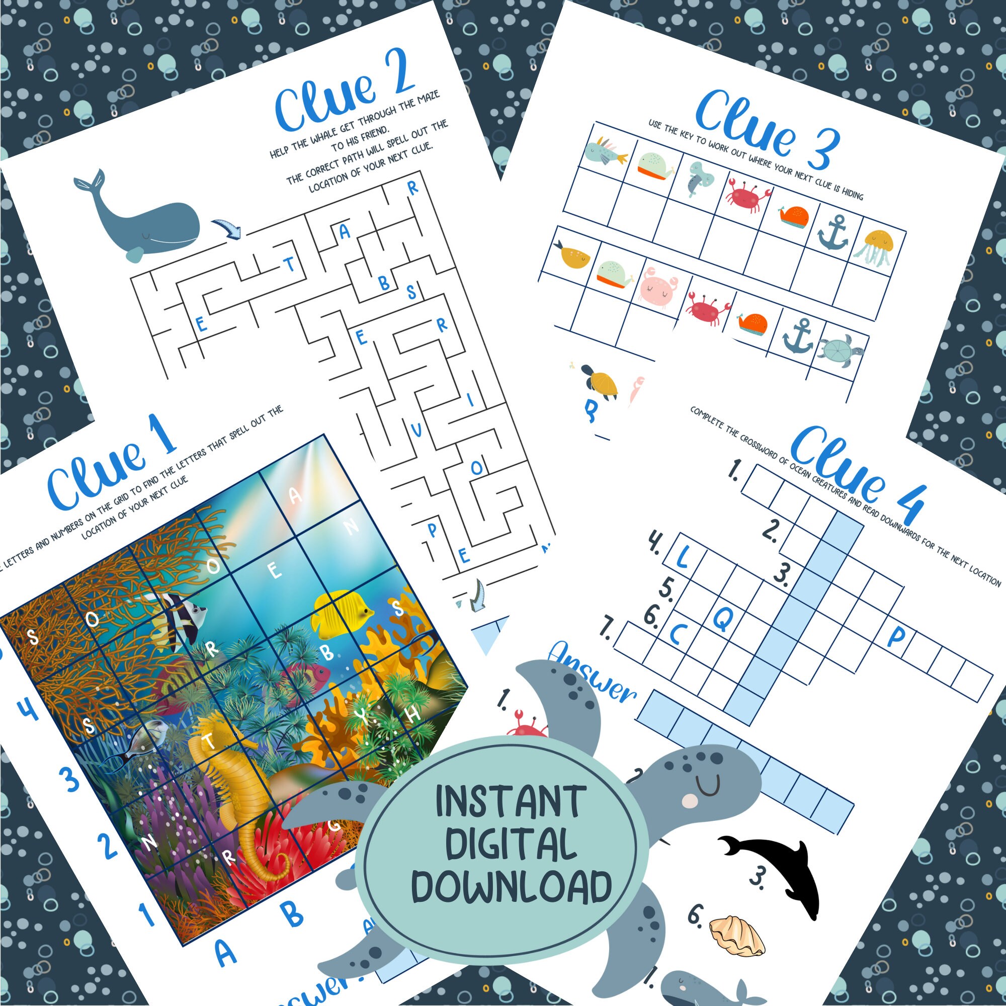 Outdoor Under the Sea Ocean Treasure Hunt Kids Printable Puzzle ...