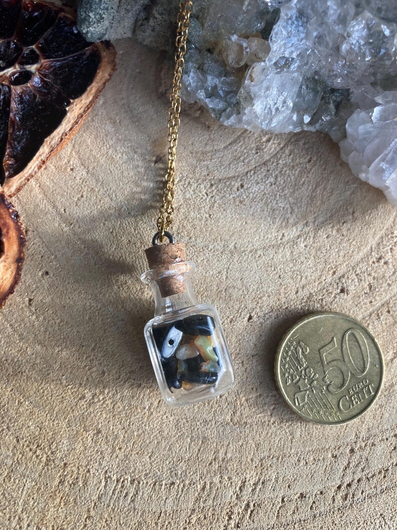 Opal Und Schwarzer Turmalin Splitter Fläschchen Kette Gold, Fairycore ...