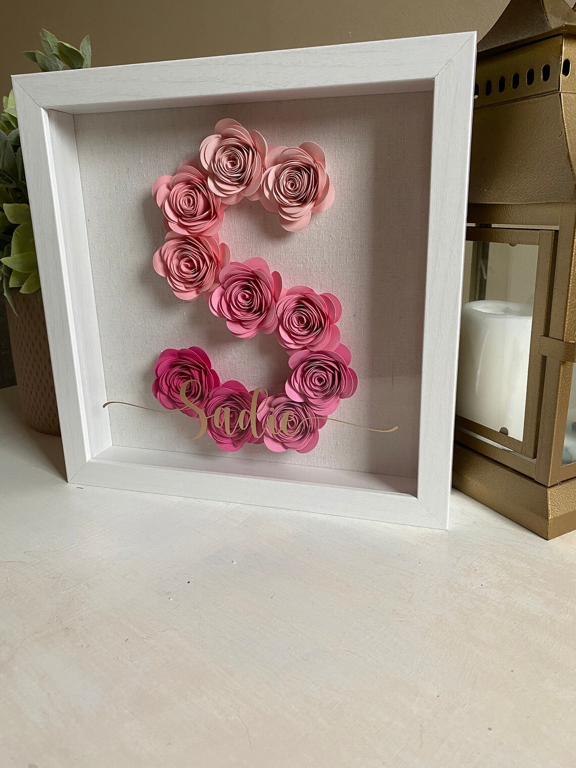 9x9 Personalized Initial Flower Box Paper Flowers Initial With Name - Etsy
