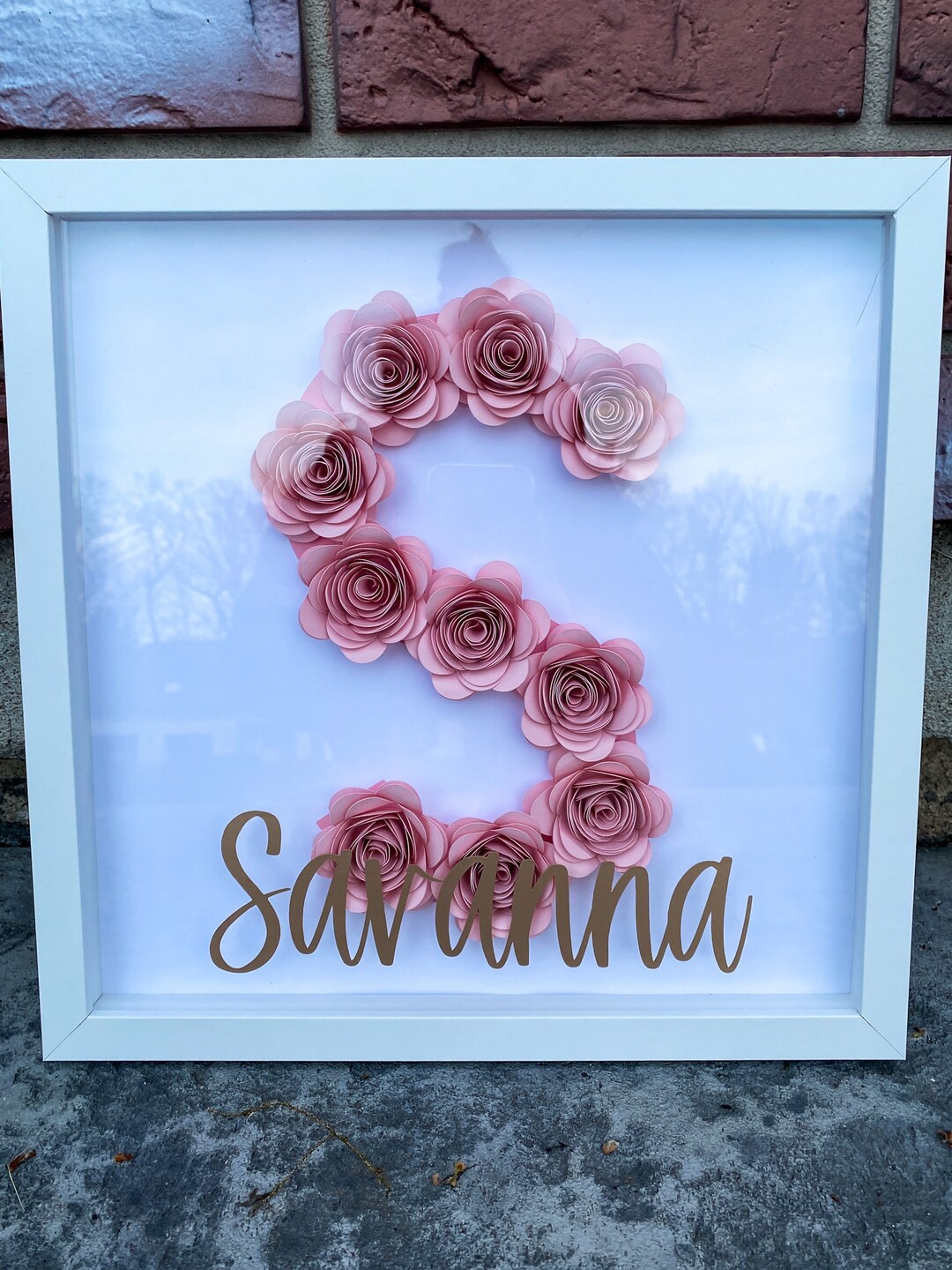 12x12 Personalized Ombre Initial Flower Box Paper Flowers 12x12 Frame ...