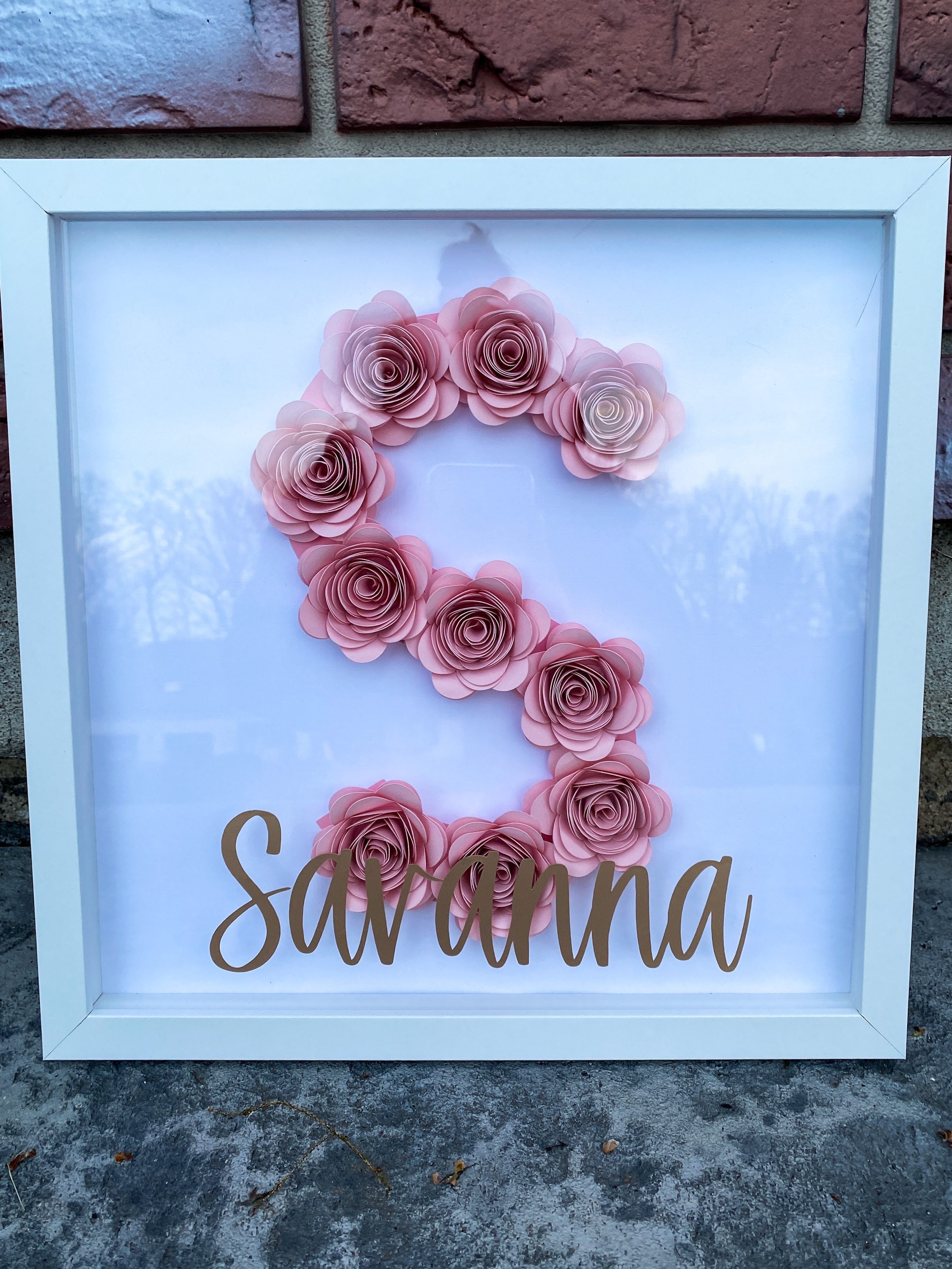 12x12 Personalized Ombre Initial Flower Box Paper Flowers 12x12 Frame ...