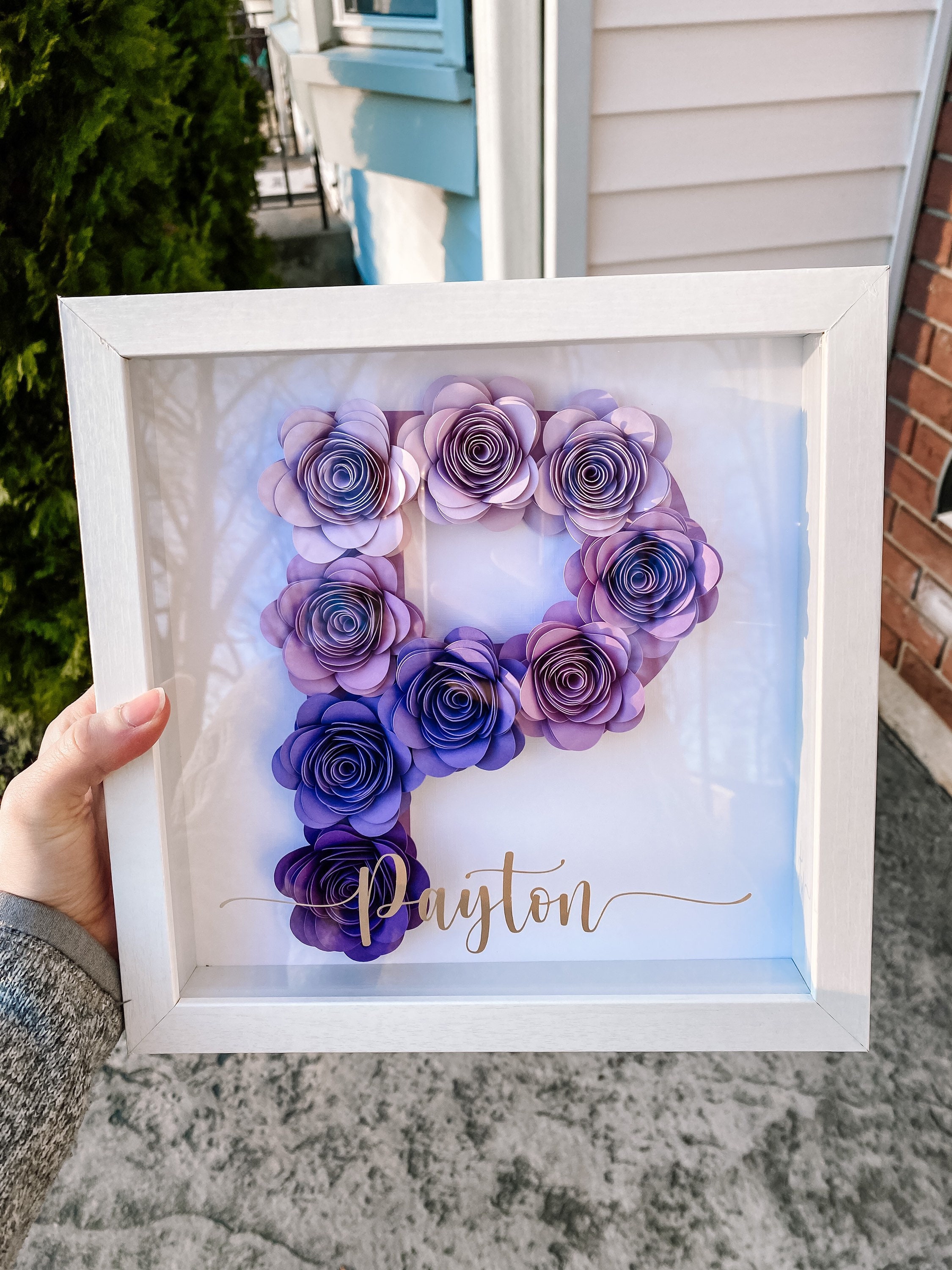 9x9 Personalized Initial Flower Box Paper Flowers Initial With Name - Etsy