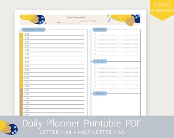 Printable PDF Daily Planner | A5, Half-letter, A4, Letter Size Daily ...
