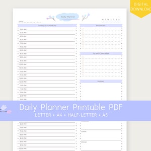 Printable PDF Daily Planner A5, Half-letter, A4, Letter Size Daily ...