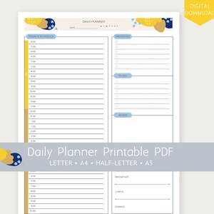 Printable PDF Daily Planner | A5, Half-letter, A4, Letter Size Daily ...