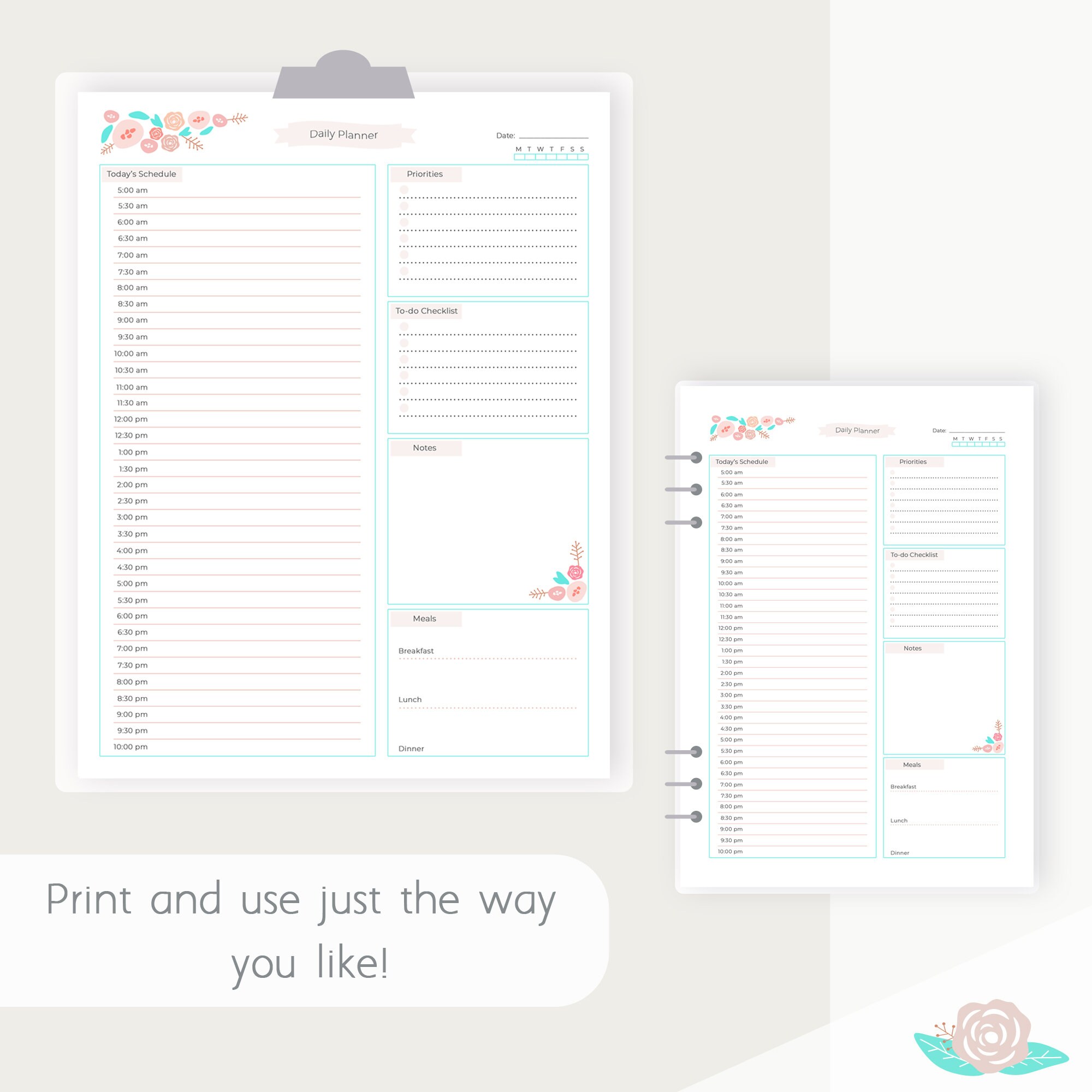 Printable PDF Daily Planner A5 Half-letter A4 Letter Size - Etsy