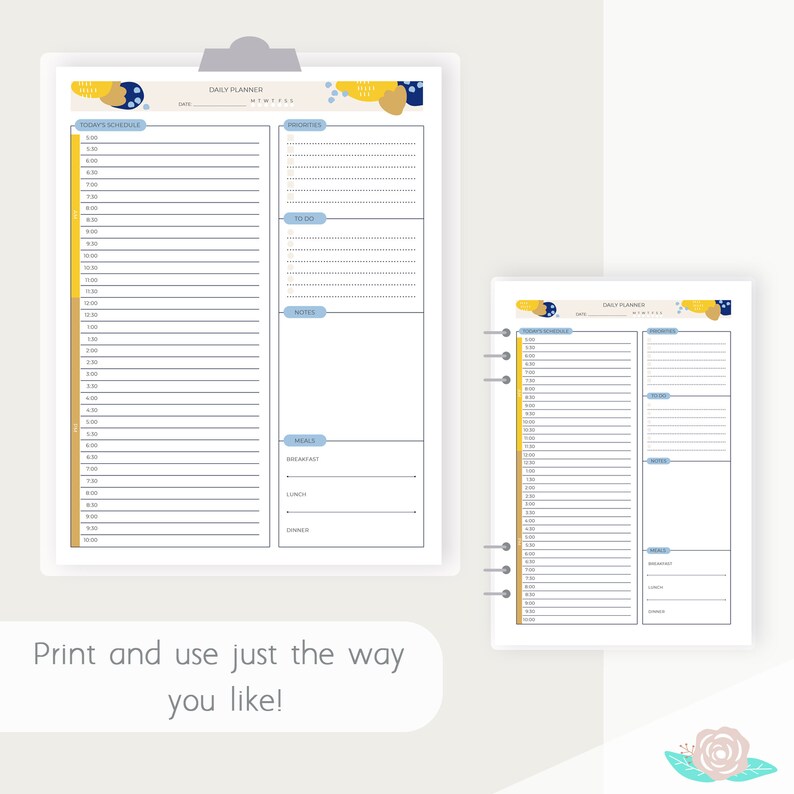 Printable PDF Daily Planner | A5, Half-letter, A4, Letter Size Daily ...