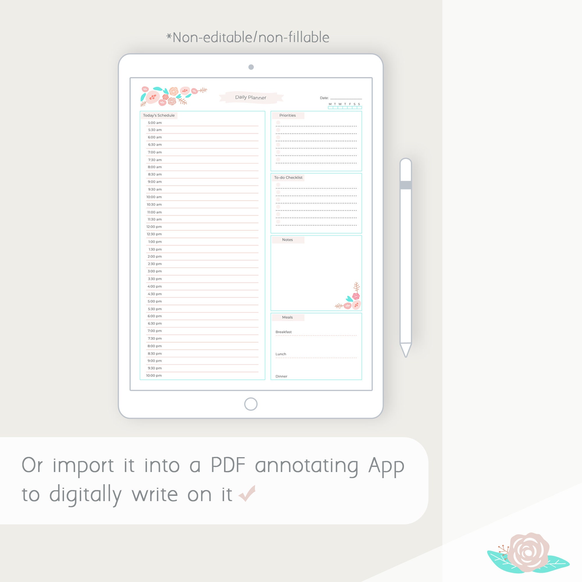 Printable PDF Daily Planner A5 Half-letter A4 Letter Size - Etsy