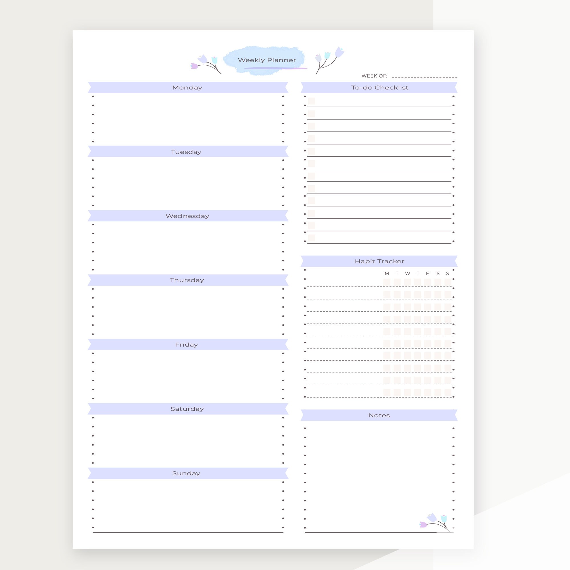 Printable PDF Weekly Planner A5, Half-letter, A4, Letter Size Weekly ...