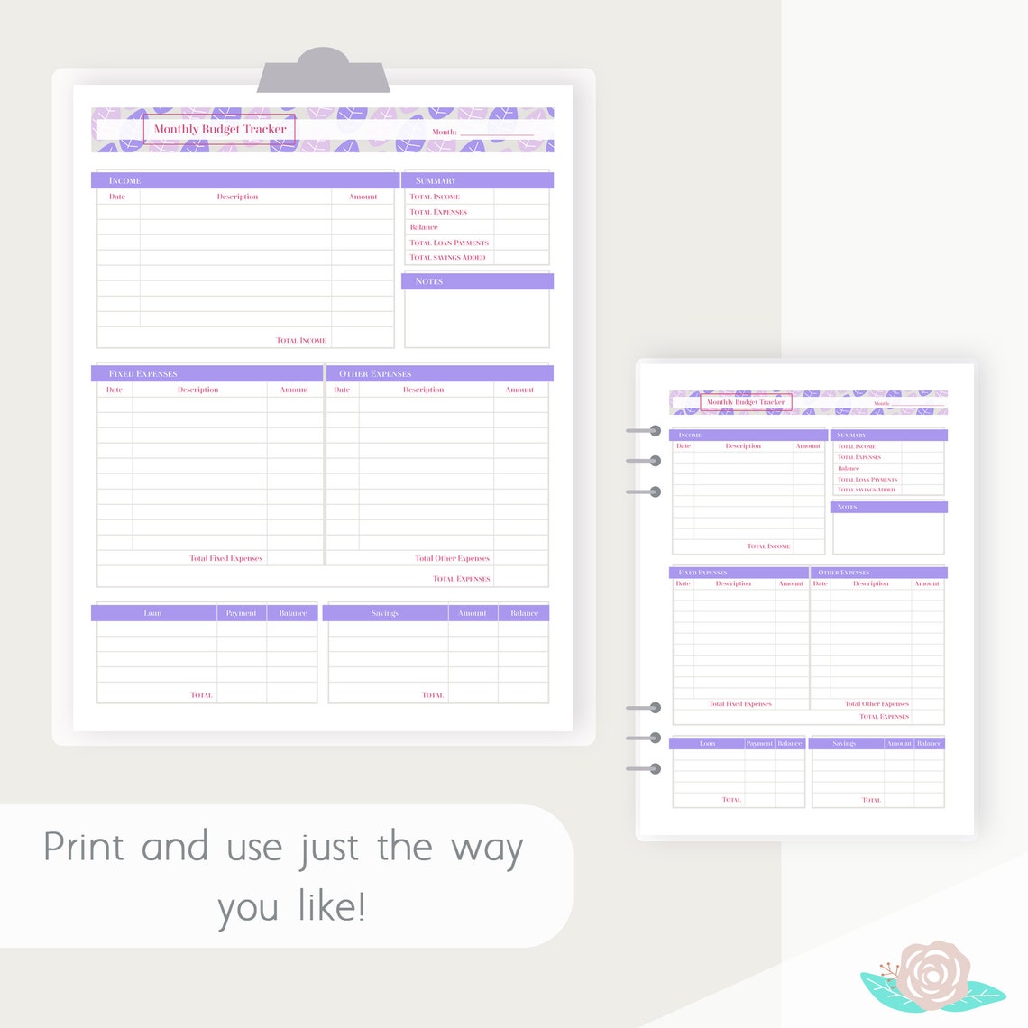 Printable PDF Monthly Budget Tracker | A5, Half-letter, A4, Letter Size ...