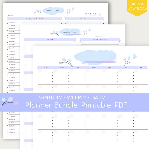 Printable PDF Planner Bundle Daily Weekly & Monthly A5 | Etsy