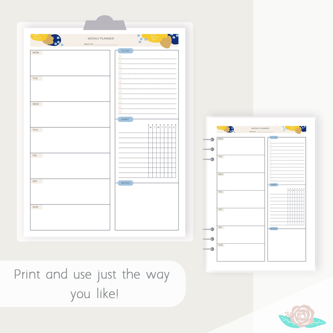 Printable PDF Weekly Planner A5, Half-letter, A4, Letter Size Weekly ...