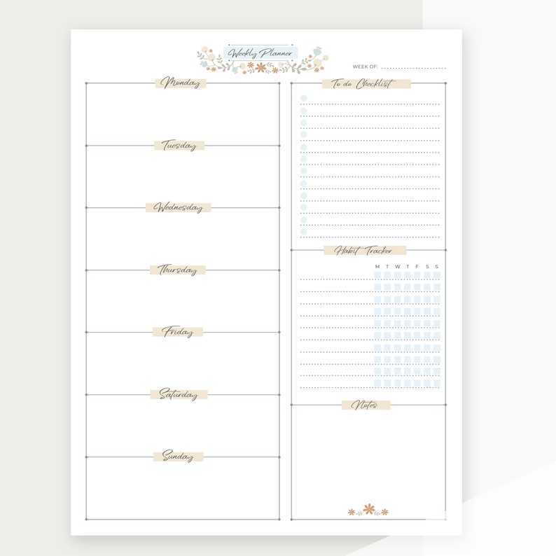 Printable PDF Weekly Planner | A5, Half-letter, A4, Letter Size Weekly ...