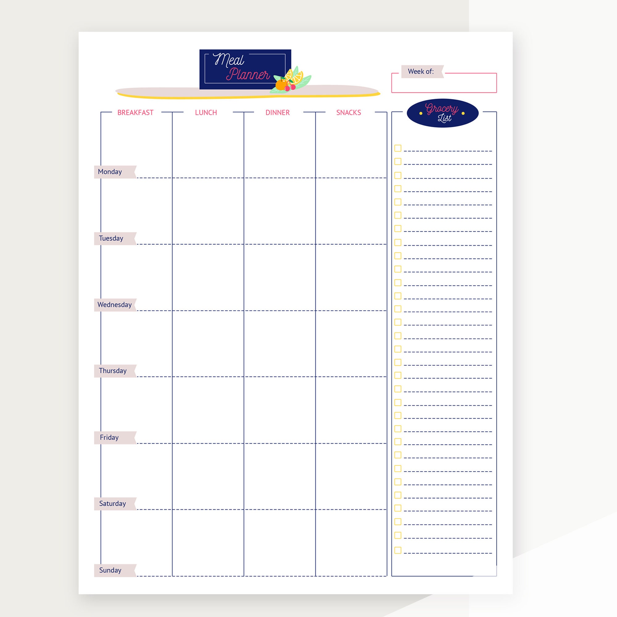 Printable PDF Weekly Meal Planner | A5, Half-letter, A4, Letter Size ...