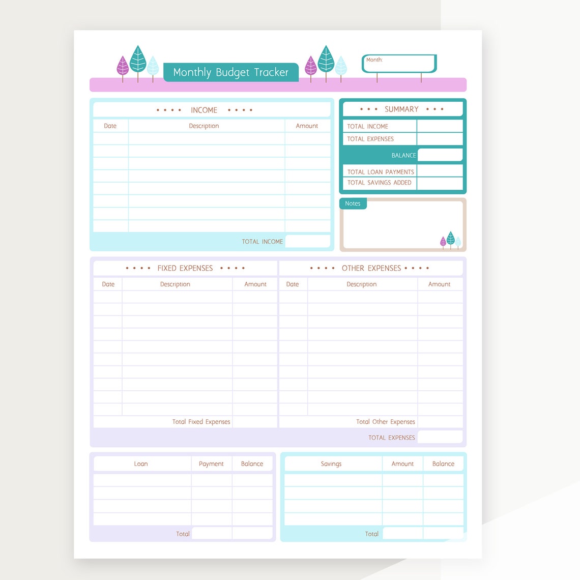 Printable PDF Monthly Budget Tracker A5, Half-letter, A4, Letter Size ...