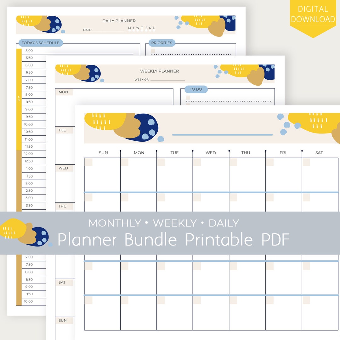 Printable PDF Planner Bundle Daily, Weekly & Monthly A5, Half-letter ...