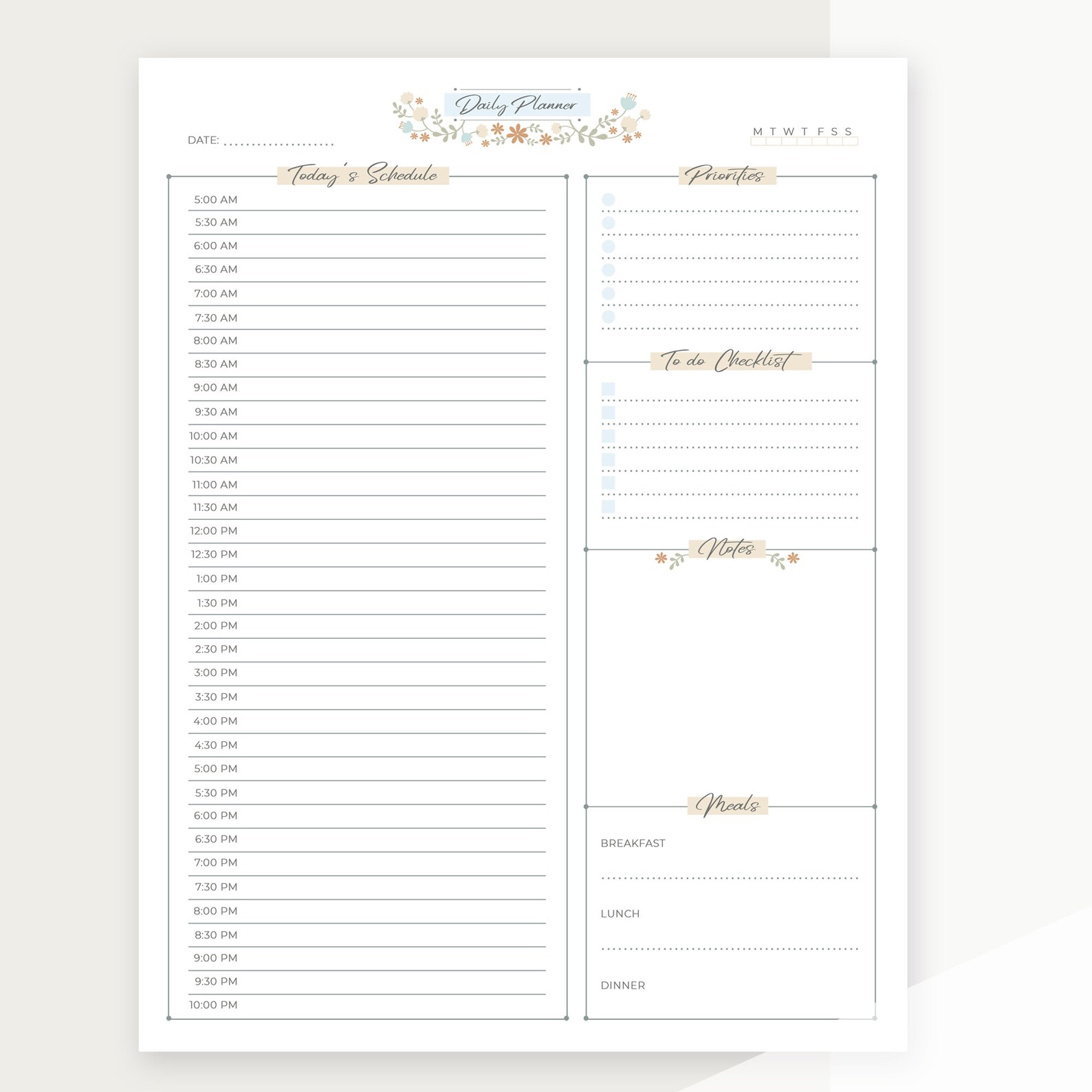 Printable PDF Daily Planner A5, Half-letter, A4, Letter Size Daily ...