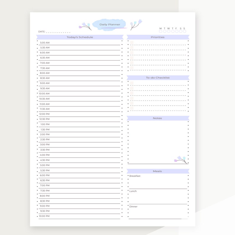Printable PDF Daily Planner A5, Half-letter, A4, Letter Size Daily ...