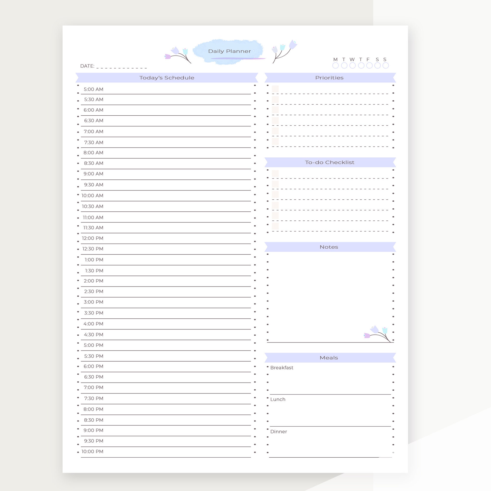 Printable PDF Daily Planner A5, Half-letter, A4, Letter Size Daily ...