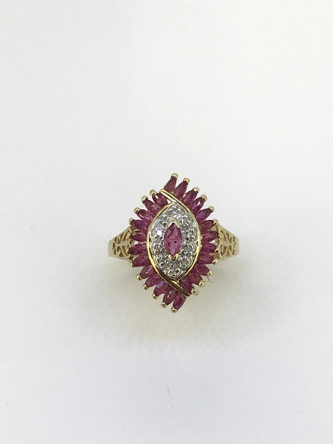 Marquise-cut Ruby and Diamond Double Halo & 10kt Yellow Gold Ring - Etsy