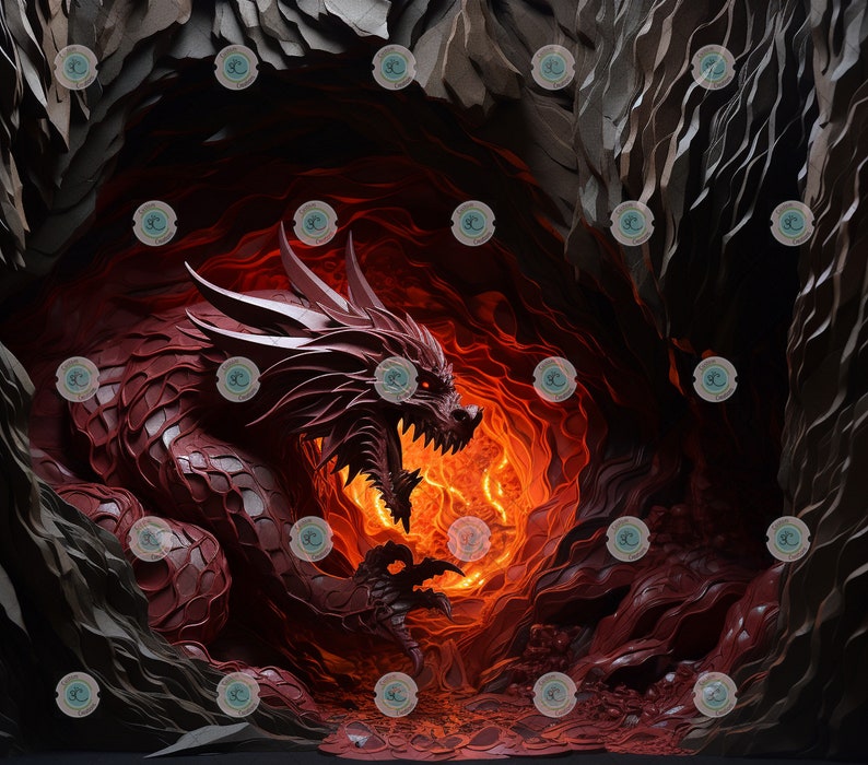 3D Paper Quilled Dragon Cave Tumbler Wrap PNG Tumbler Designs - Etsy