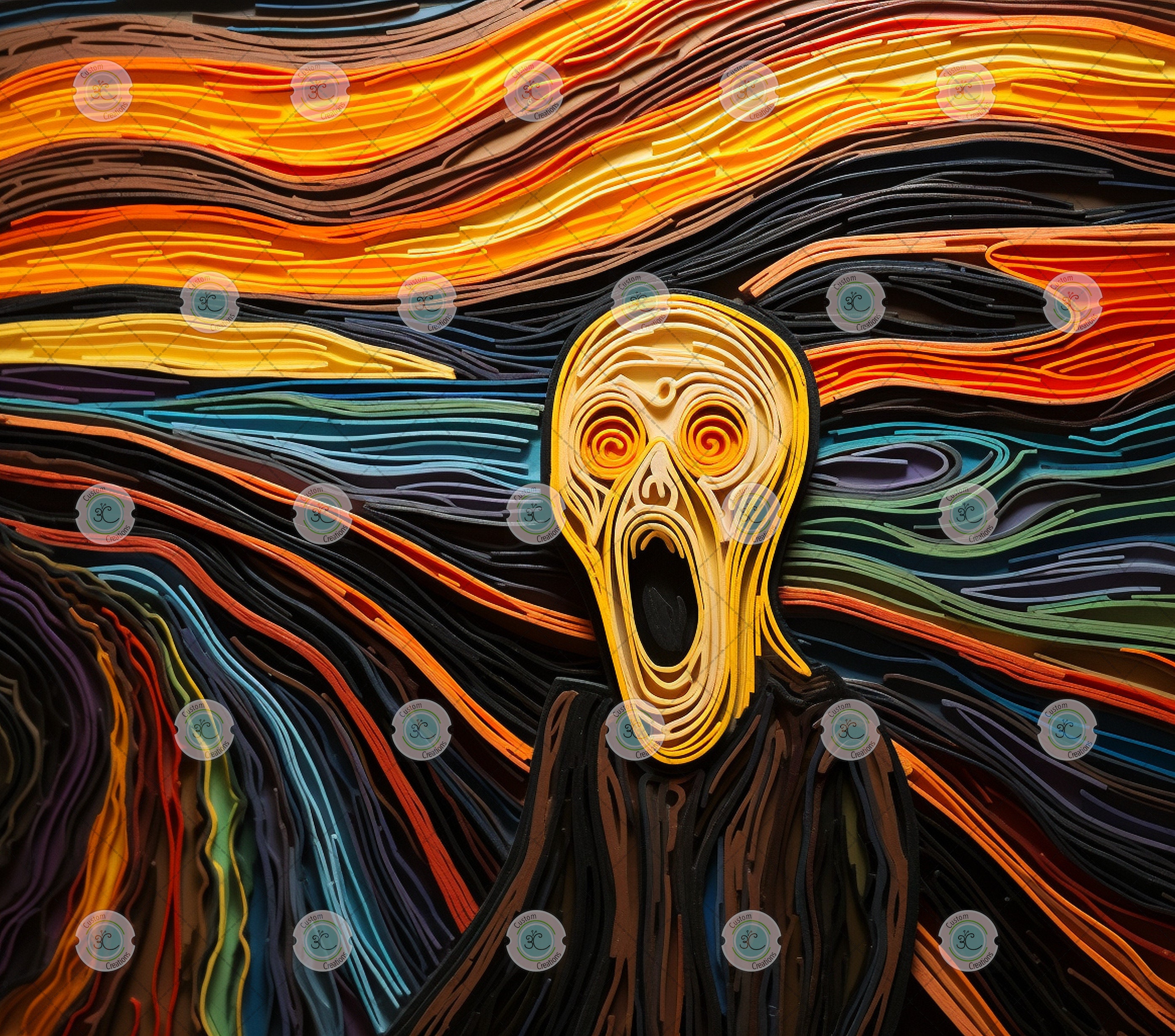 3D Paper Quilled the Scream Munch Inspired Tumbler Wrap PNG Tumbler ...