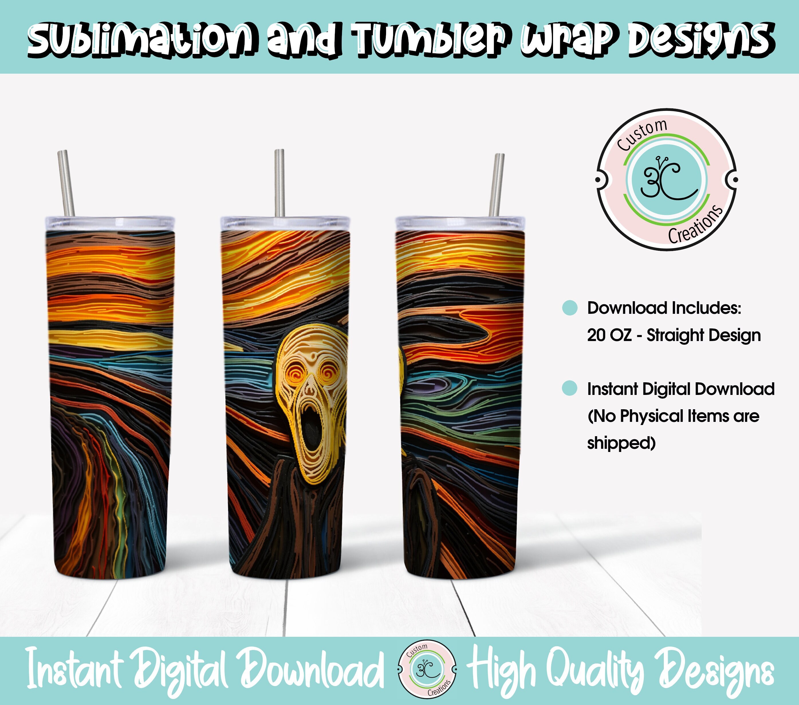 3D Paper Quilled the Scream Munch Inspired Tumbler Wrap PNG Tumbler ...