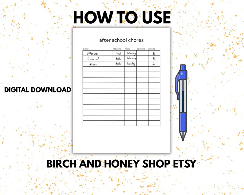 Kids Chore List: Weekly, After School Schedule (digital Download) - Etsy