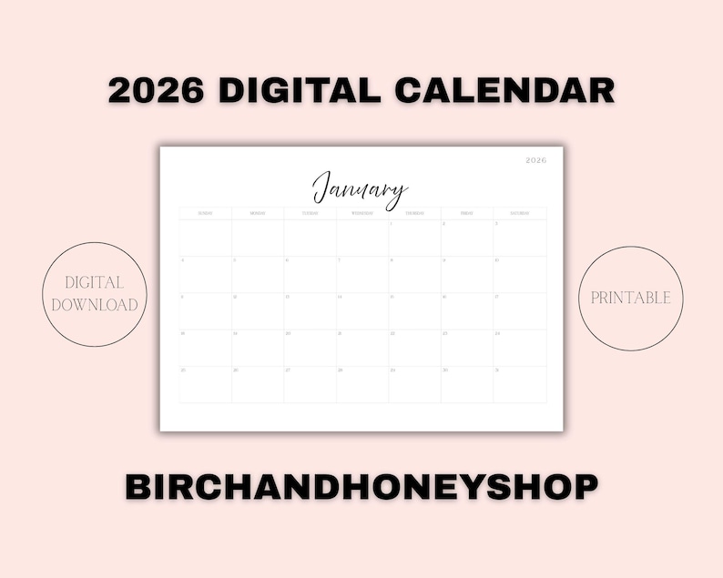 2026 Minimalist Calendar, Yearly Planner (digital Download) - Etsy