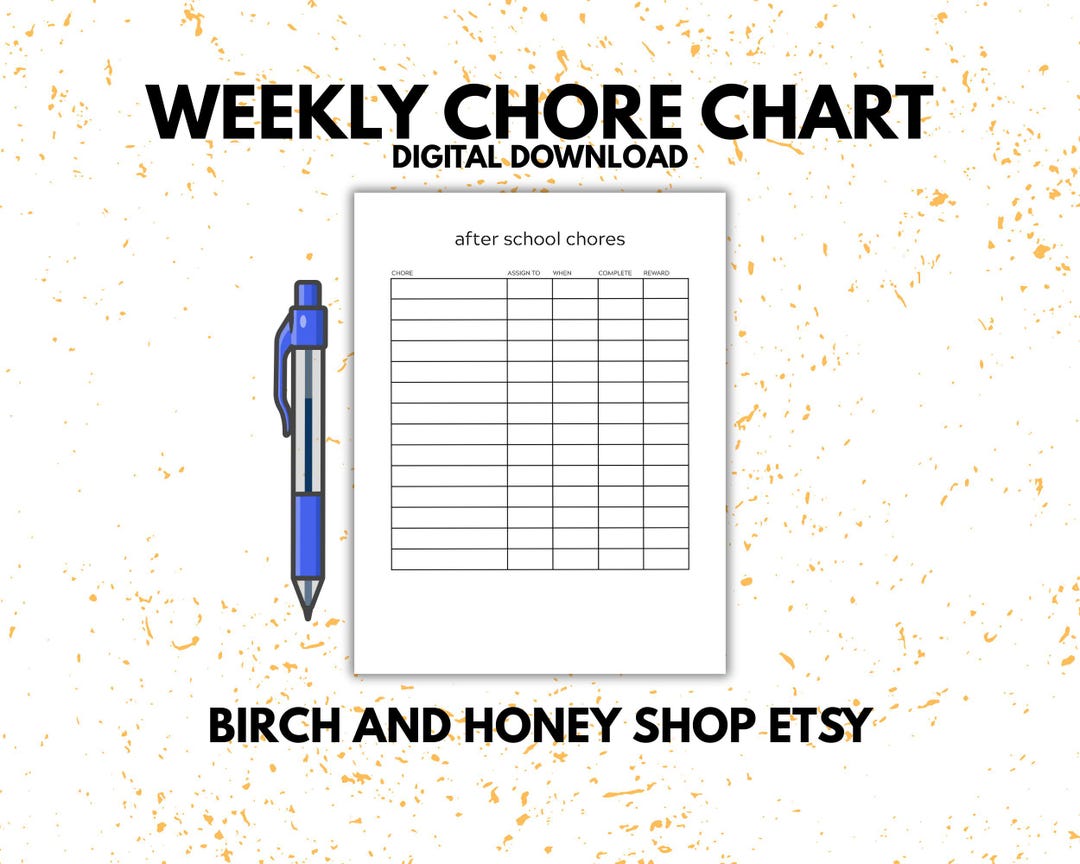 Kids Chore List: Weekly, After School Schedule (digital Download) - Etsy