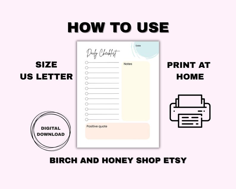 Daily Checklist Printable: To-do List, Daily Planner (digital Download ...