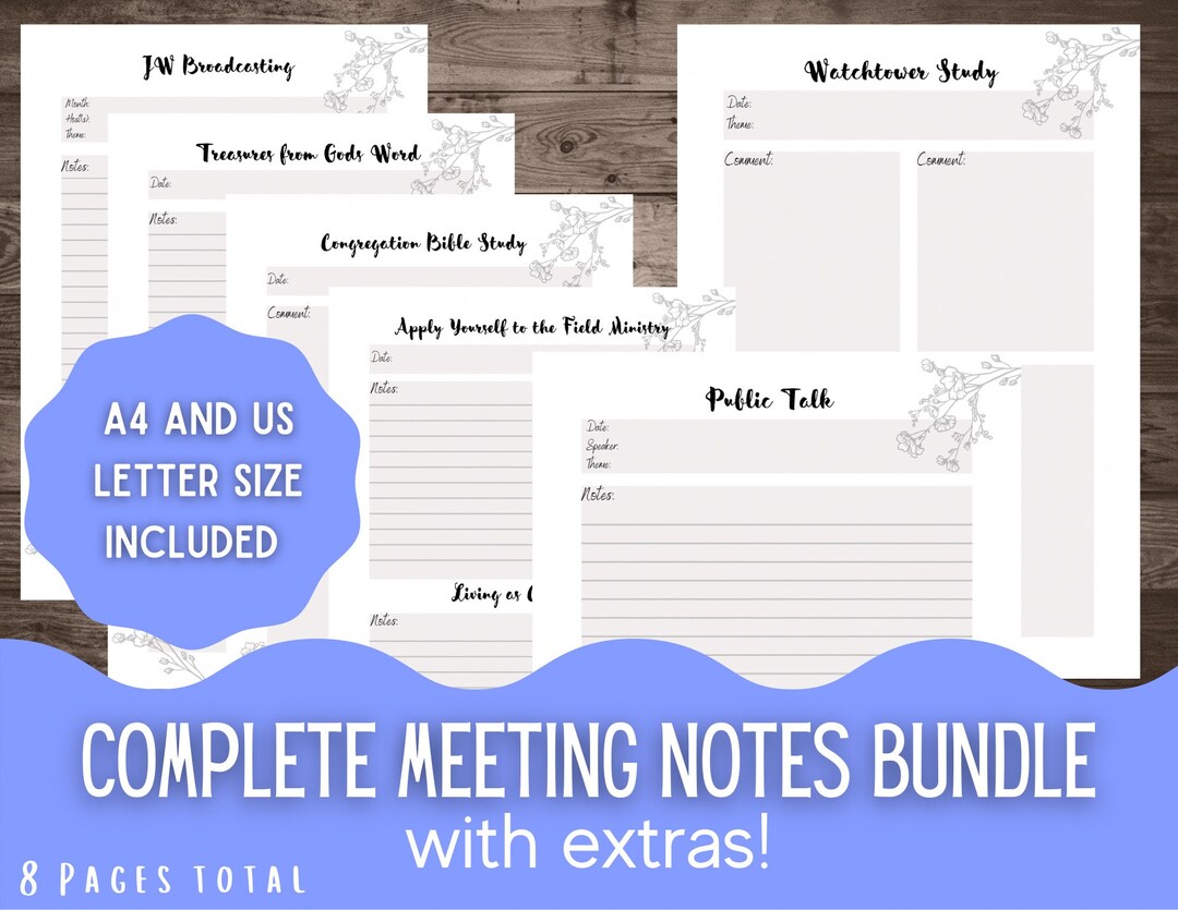 JW Meeting Printable Notes Template Bundle, Bonus Stationary for Letter ...