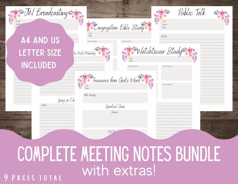 JW Meeting Workbook Printable Notes Template Bundle, Bonus Stationary ...