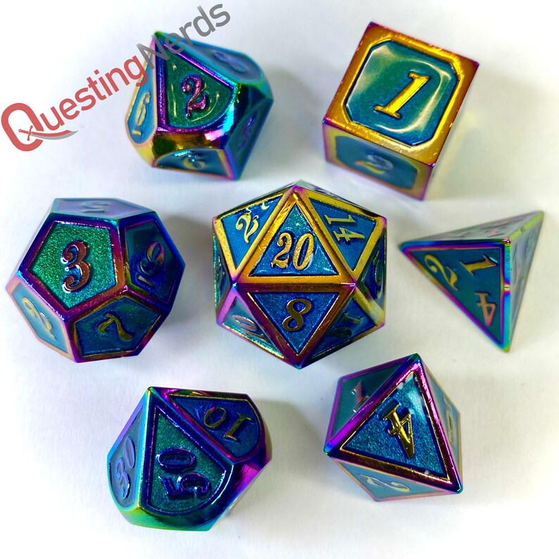 7 Piece Metal Dice Set sapphire Spectrum Sharpedge Dnd Dice Dungeons ...