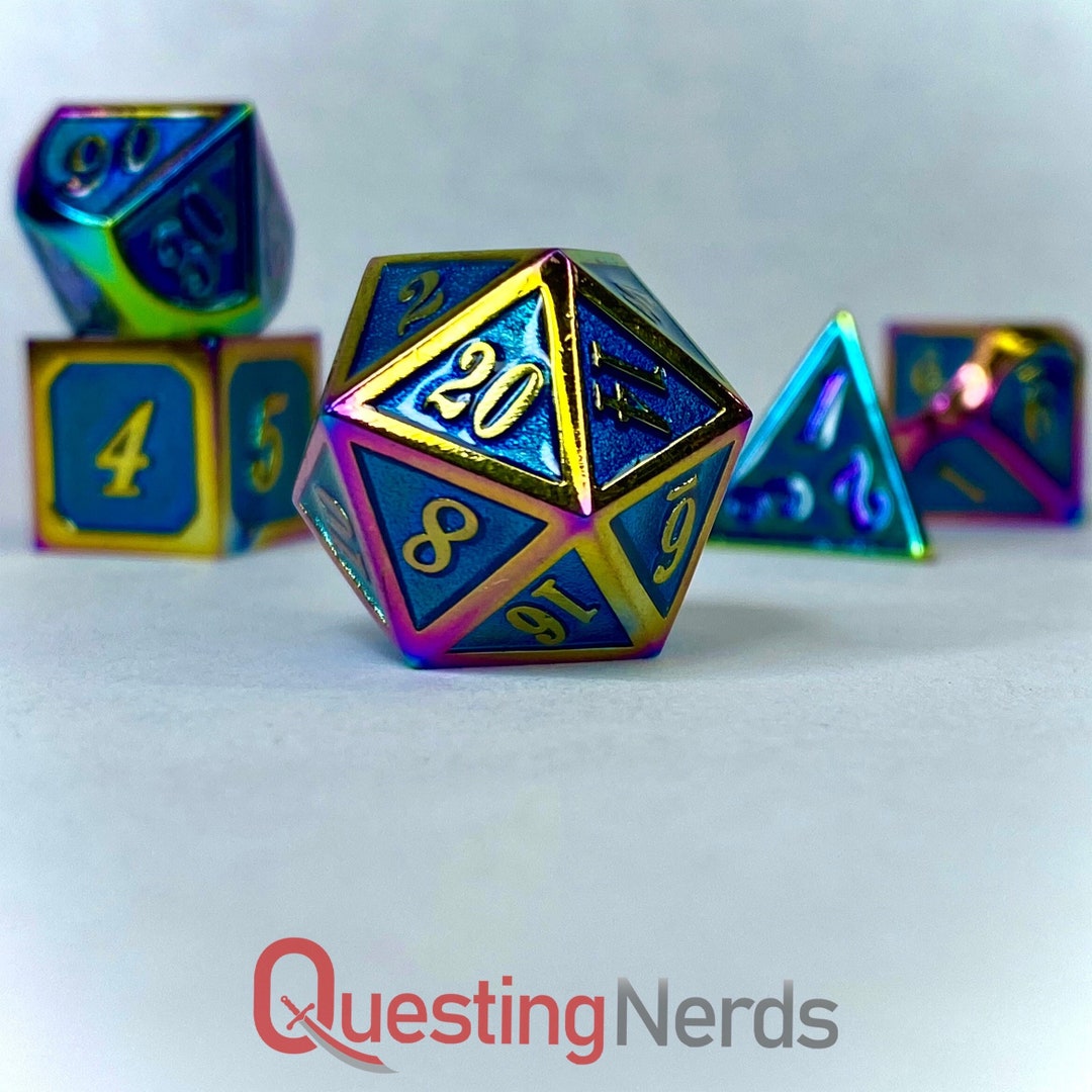 7 Piece Metal Dice Set- "sapphire Spectrum" | Sharpedge Dnd Dice ...