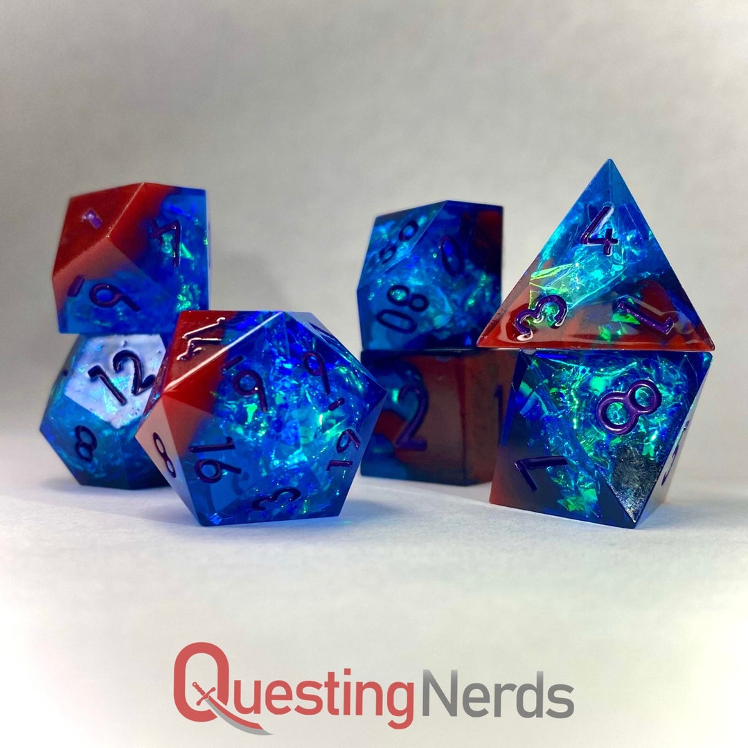 7 Piece Sharpedge Resin Dice Set- "cobalt Comet" | Handmade Dnd Dice ...